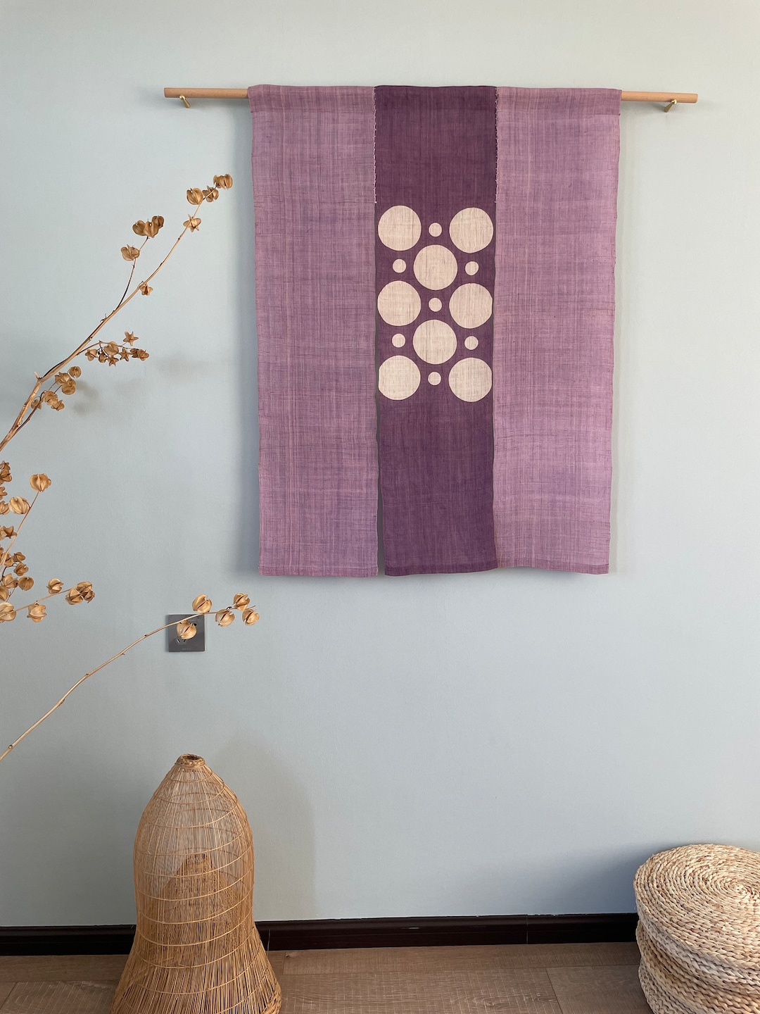 Japanese Style Noren Curtain - 3 Panels - Handwoven Natural Linen Ramie ...