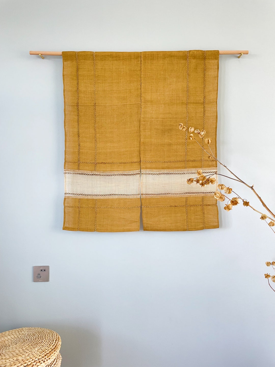 Japanese Style Noren Curtain - Natural Linen - Embroidery Braid ...