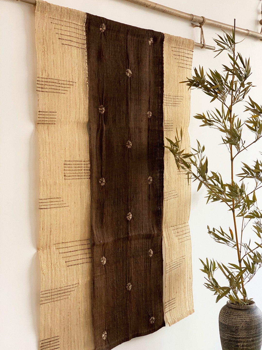 Japanese Linen Noren Curtain - 3 Panels - Handwoven Natural Ramie ...