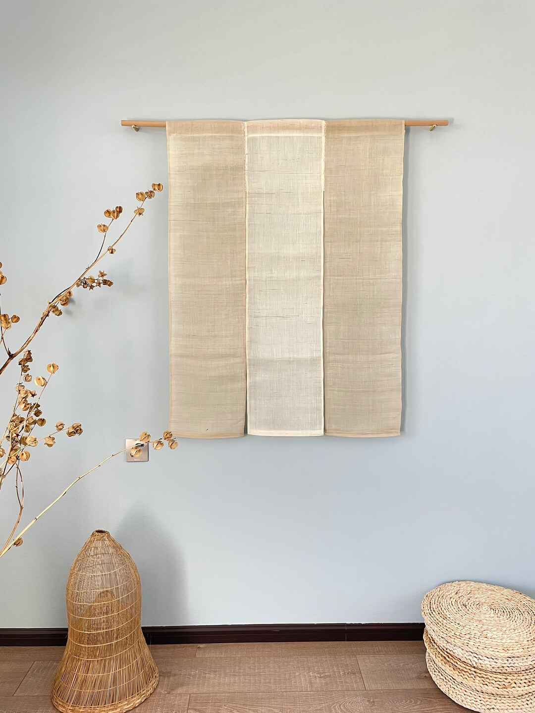 Japanese Linen Noren Curtain 3 Panels Handwoven Natural Linen Ramie ...