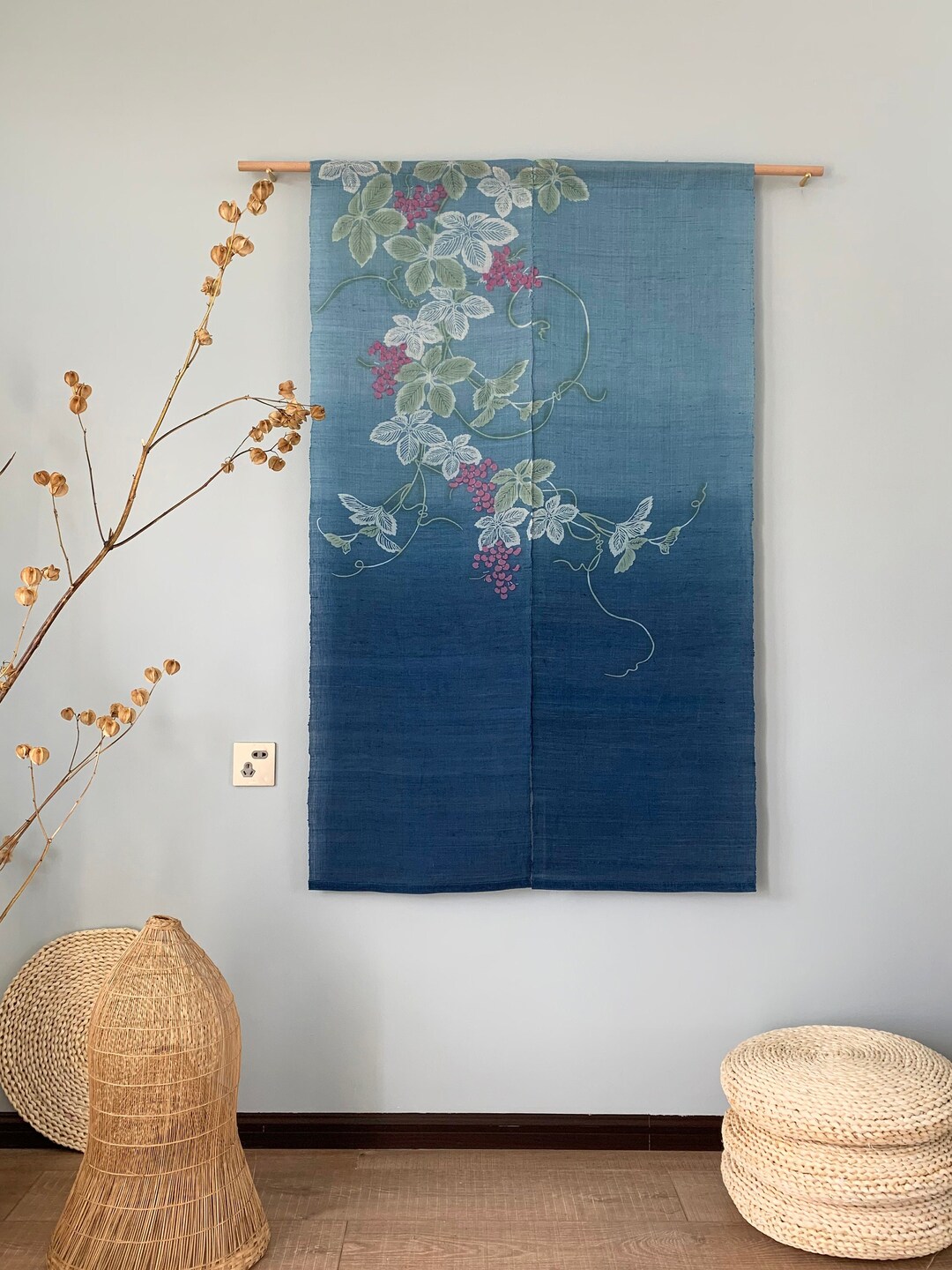 Japanese Style Noren Curtain Natural Ramie Linen Natural Dye Indigo ...