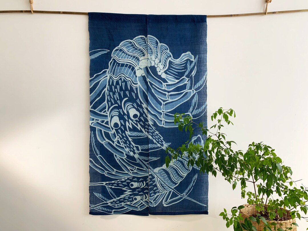 Japanese Style Noren Curtain Natural Ramie Linen Natural Dye Indigo ...