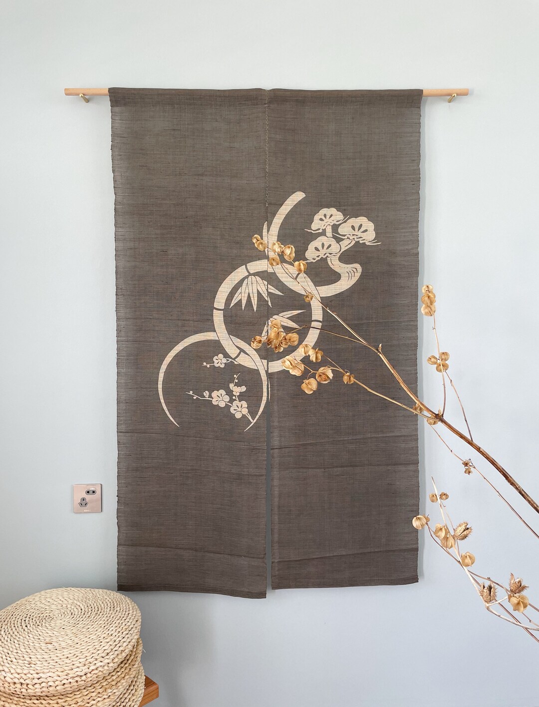 Japanese Style Noren Curtain Natural Handwoven Linen Natural Dyed Brown ...