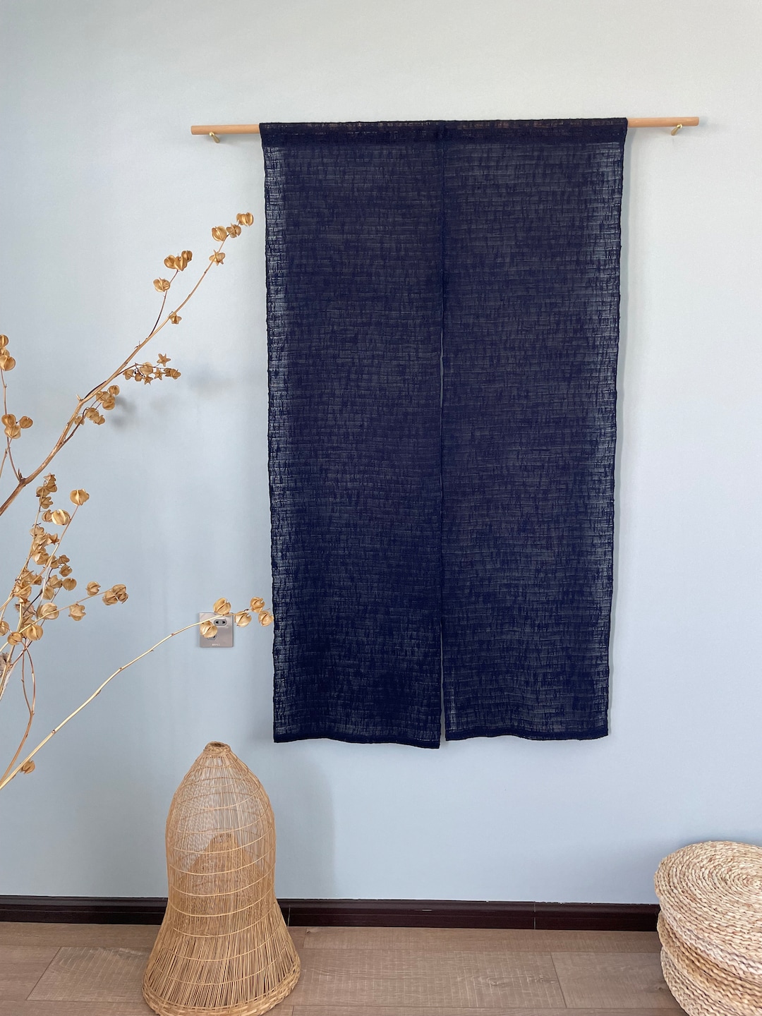 Japanese Linen Noren Curtain - See-thru Lace Linen Noren - Natural Dyed ...