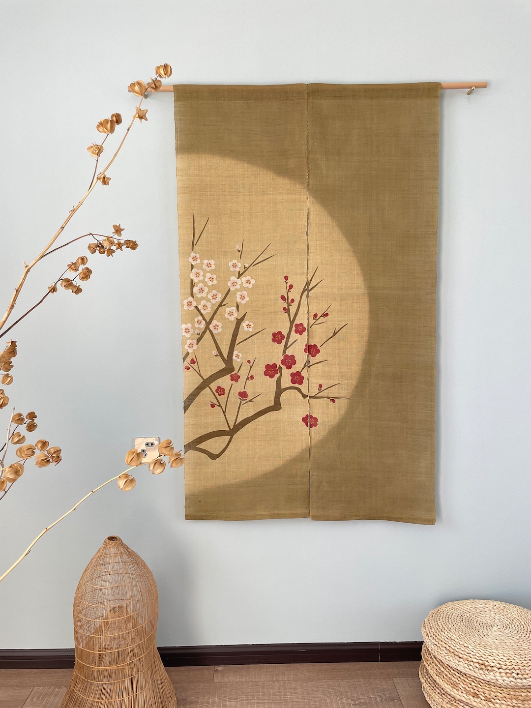 Japanese Style Noren Curtain - Natural Ramie Linen - Natural Dye ...