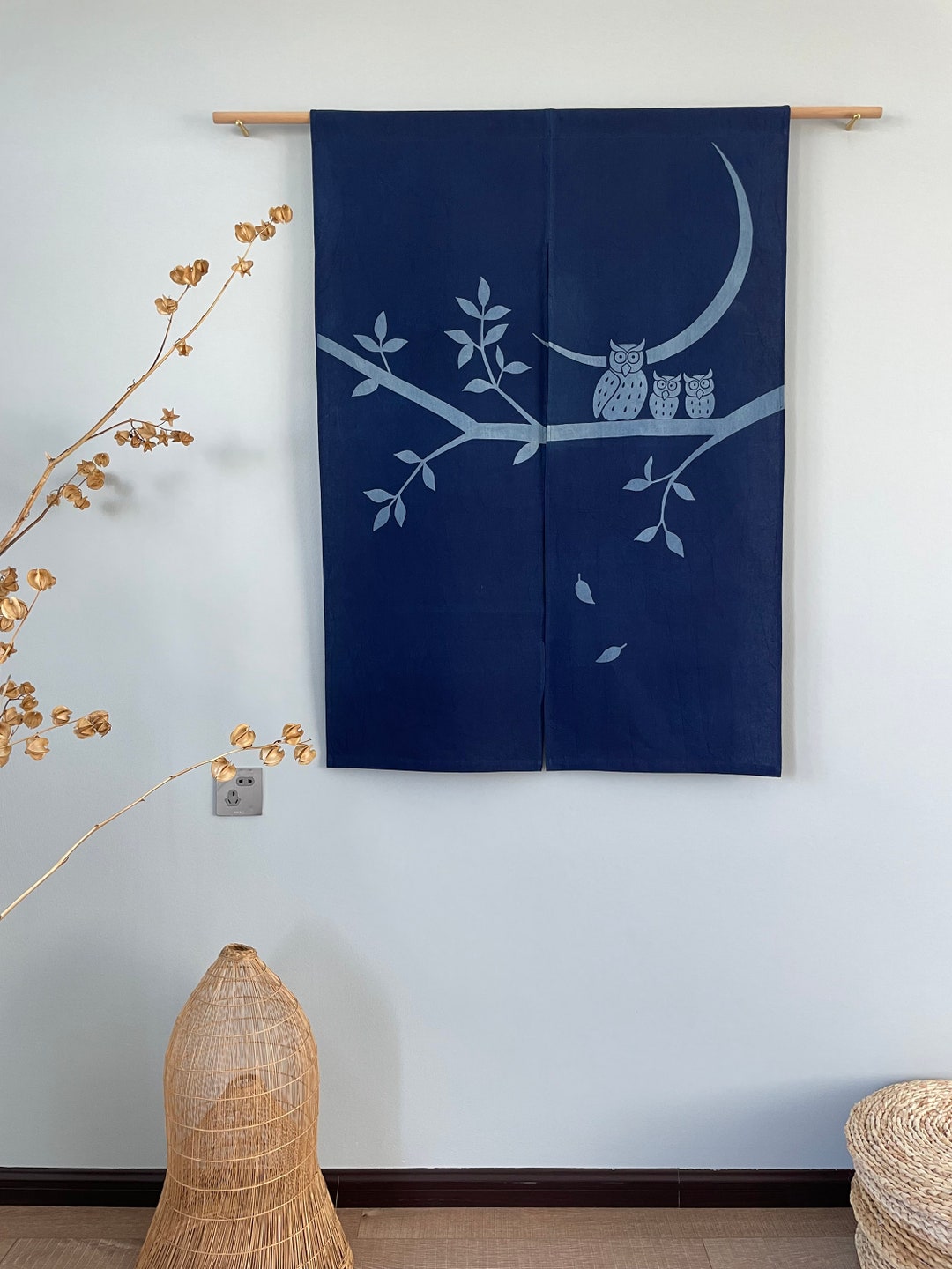 Japanese Style Noren Curtain - Fine Cotton Linen - Natural Dyed Indigo ...