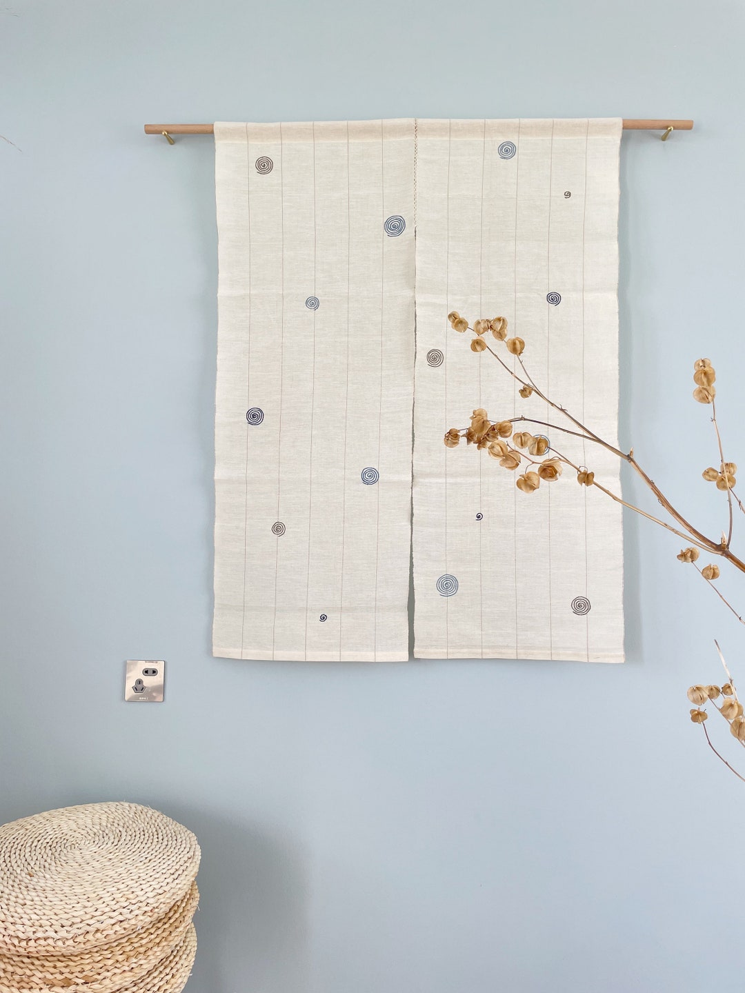 Japanese Style Noren Curtain - Natural Linen - Beige Color - Hand ...