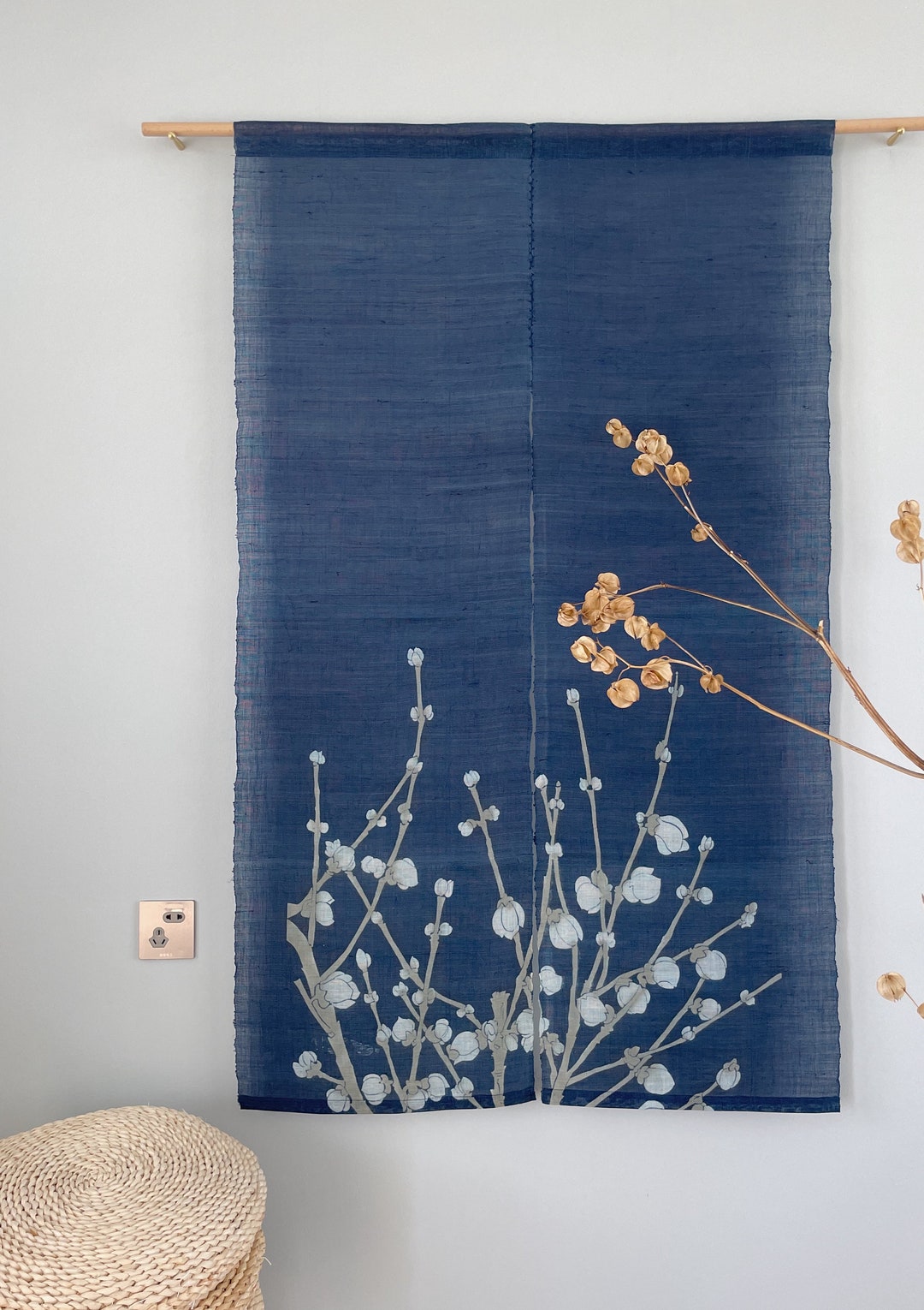 Japanese Style Noren Curtain - Natural Handwoven Ramie - Natural Dyed ...