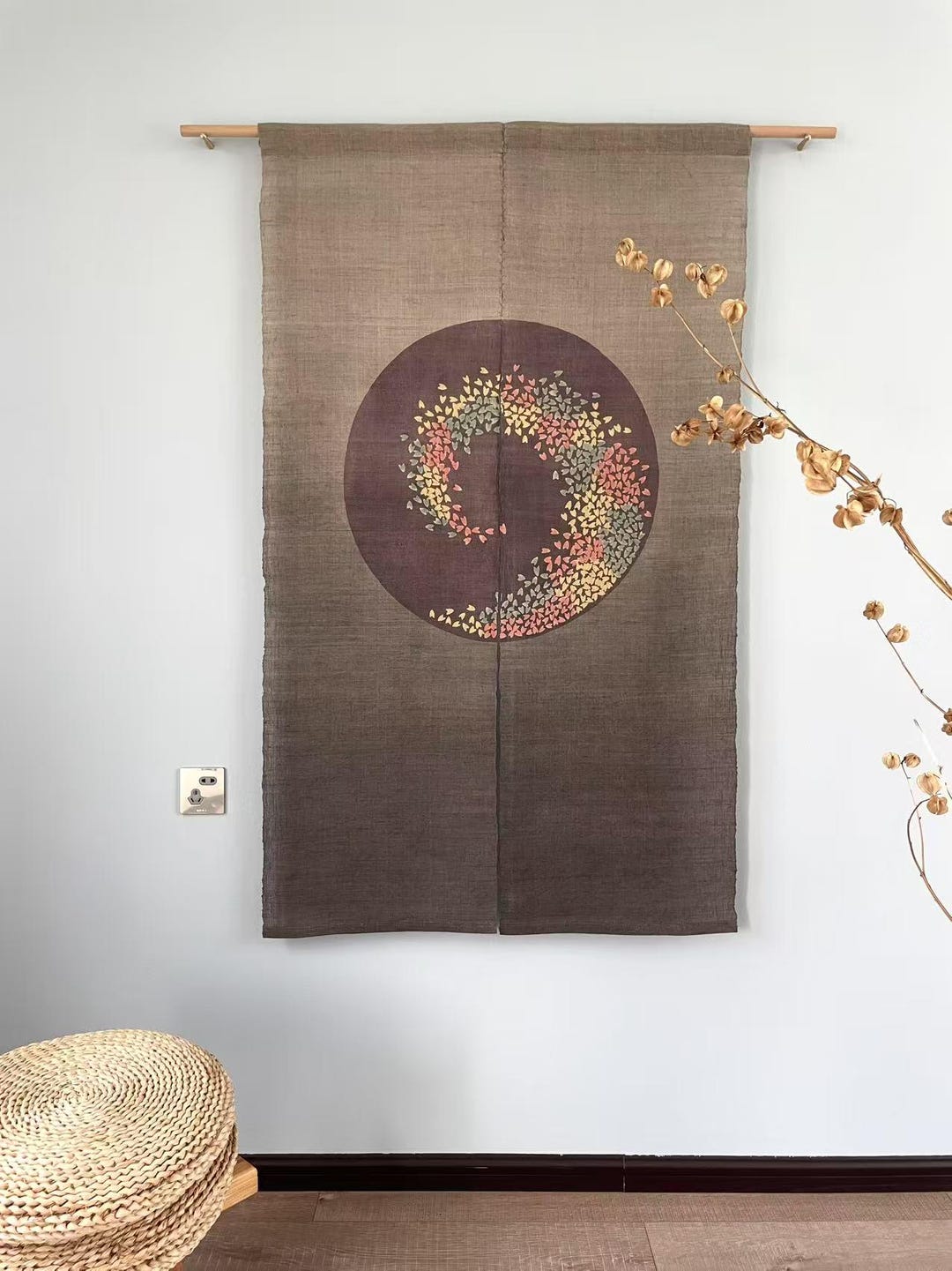 Japanese Style Noren Curtain - Natural Ramie Linen - Natural Dye Brown ...