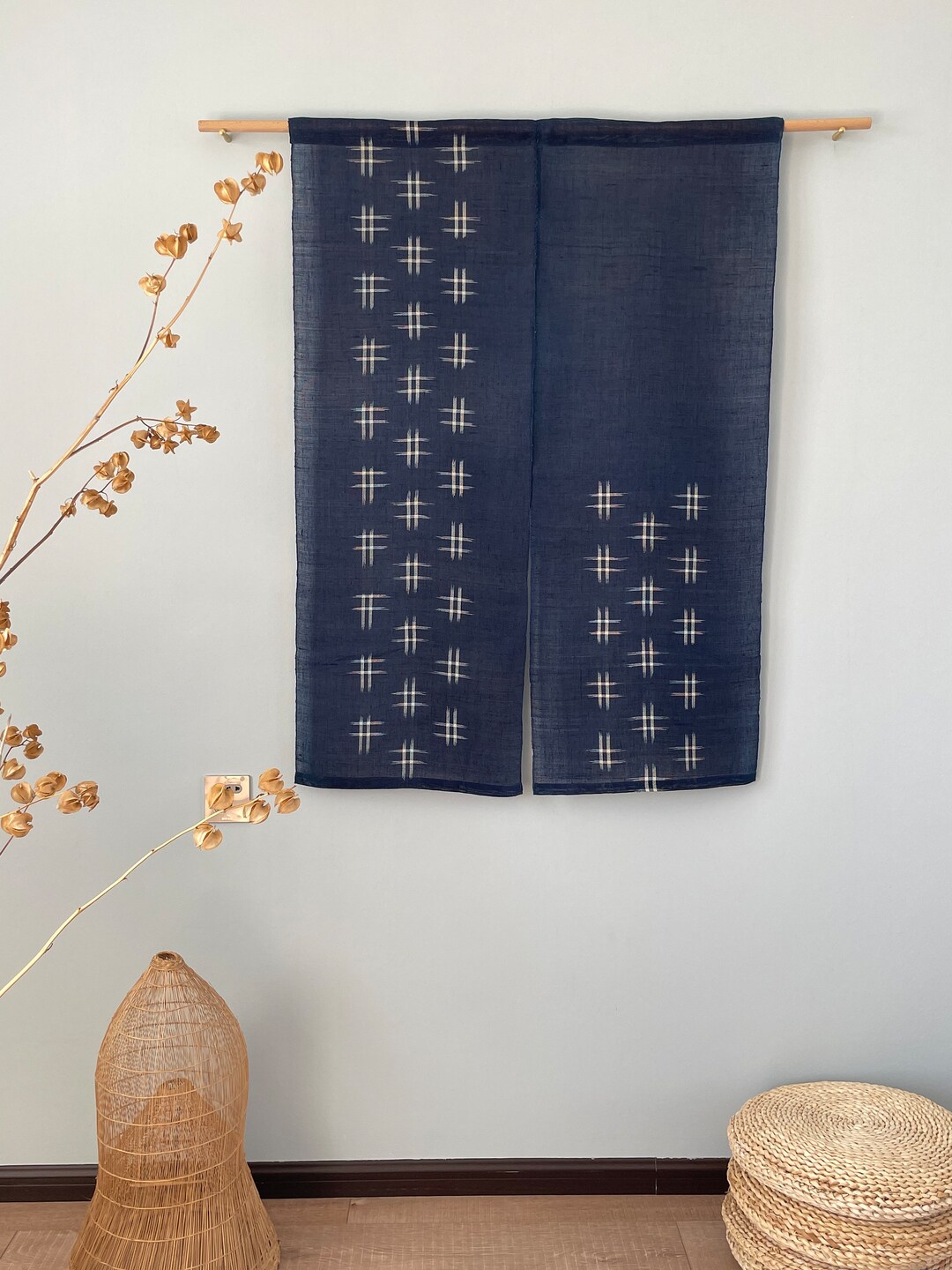 Japanese Style Noren Curtain Natural Linen Natural Yarn Dyed Hash ...