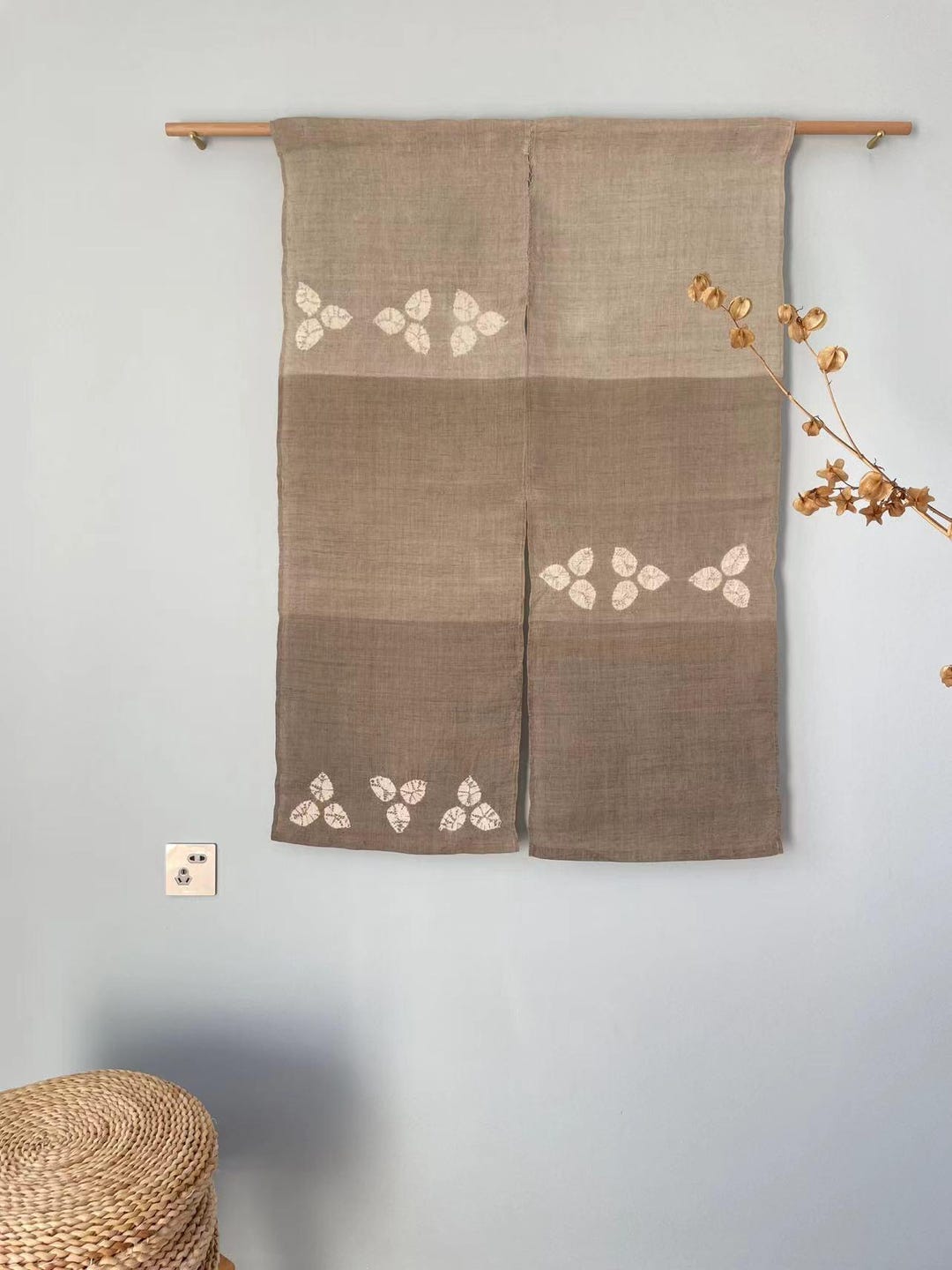 Japanese Style Noren Curtain Natural Handwoven Ramie Natural Dyed Light Grey Deer Footprints ...