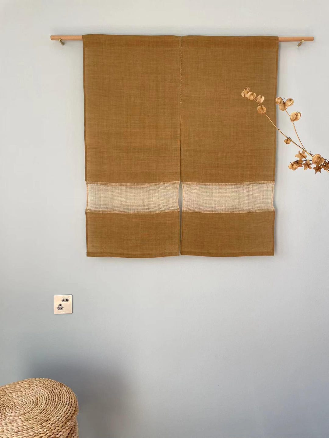 Japanese Style Noren Curtain Natural Ramie Linen Natural Dyed Stitching ...