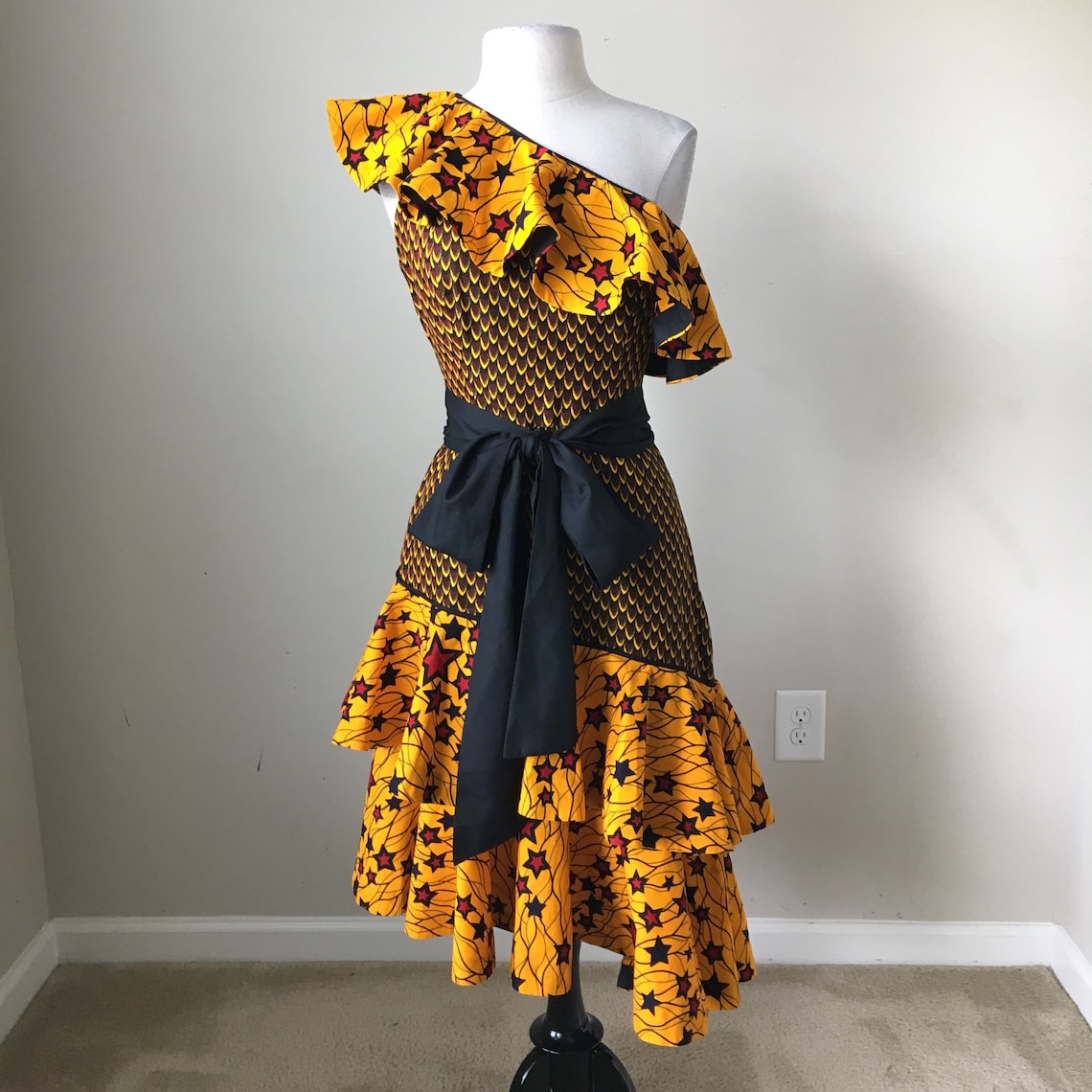 African Print One Shoulder Dress, African Print Ruffle Dress, Ankara ...