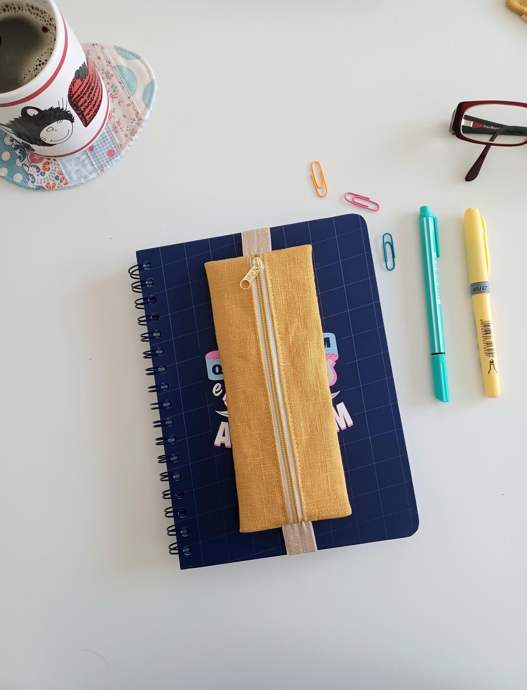 Linen Pencil Case With Elastic for Notebook, Journal Pen Holder ...