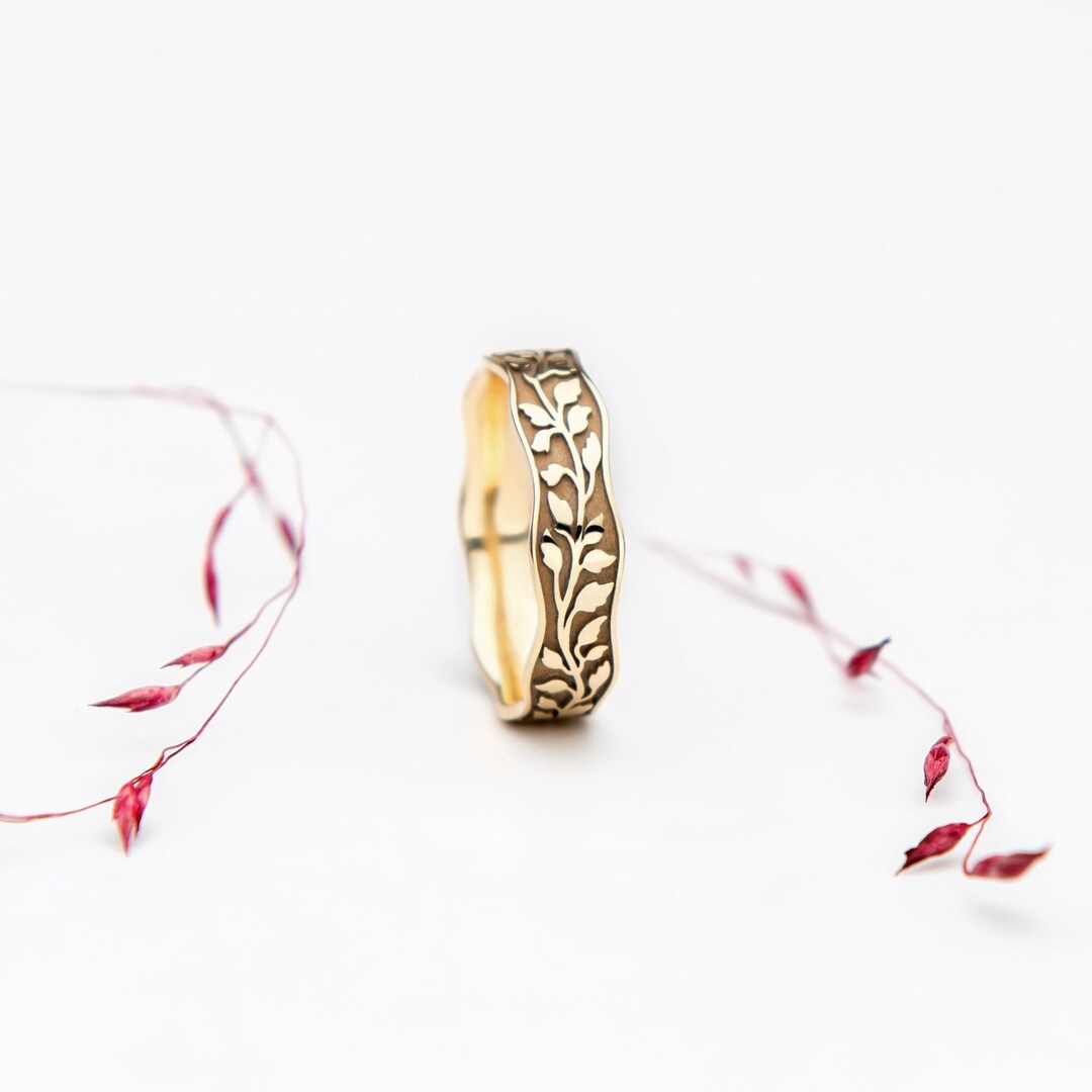 Rustica Floral Pattern Ring Made From 14K Gold for Nature - Etsy UK