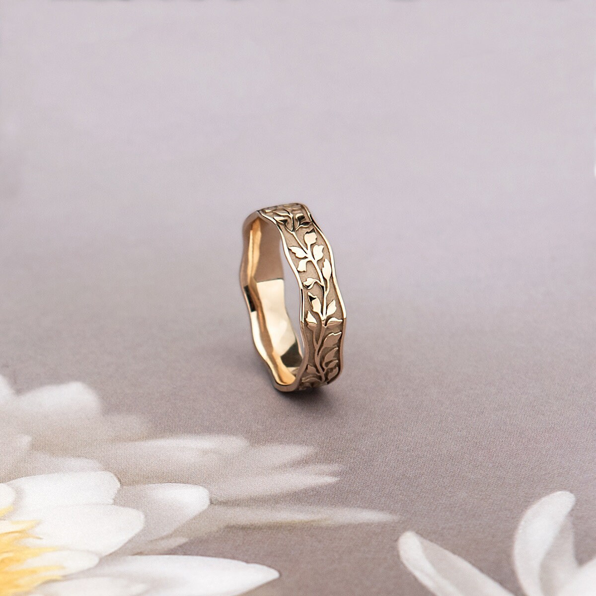 Rustica Floral Pattern Ring Made From 14K Gold for Nature | Etsy UK