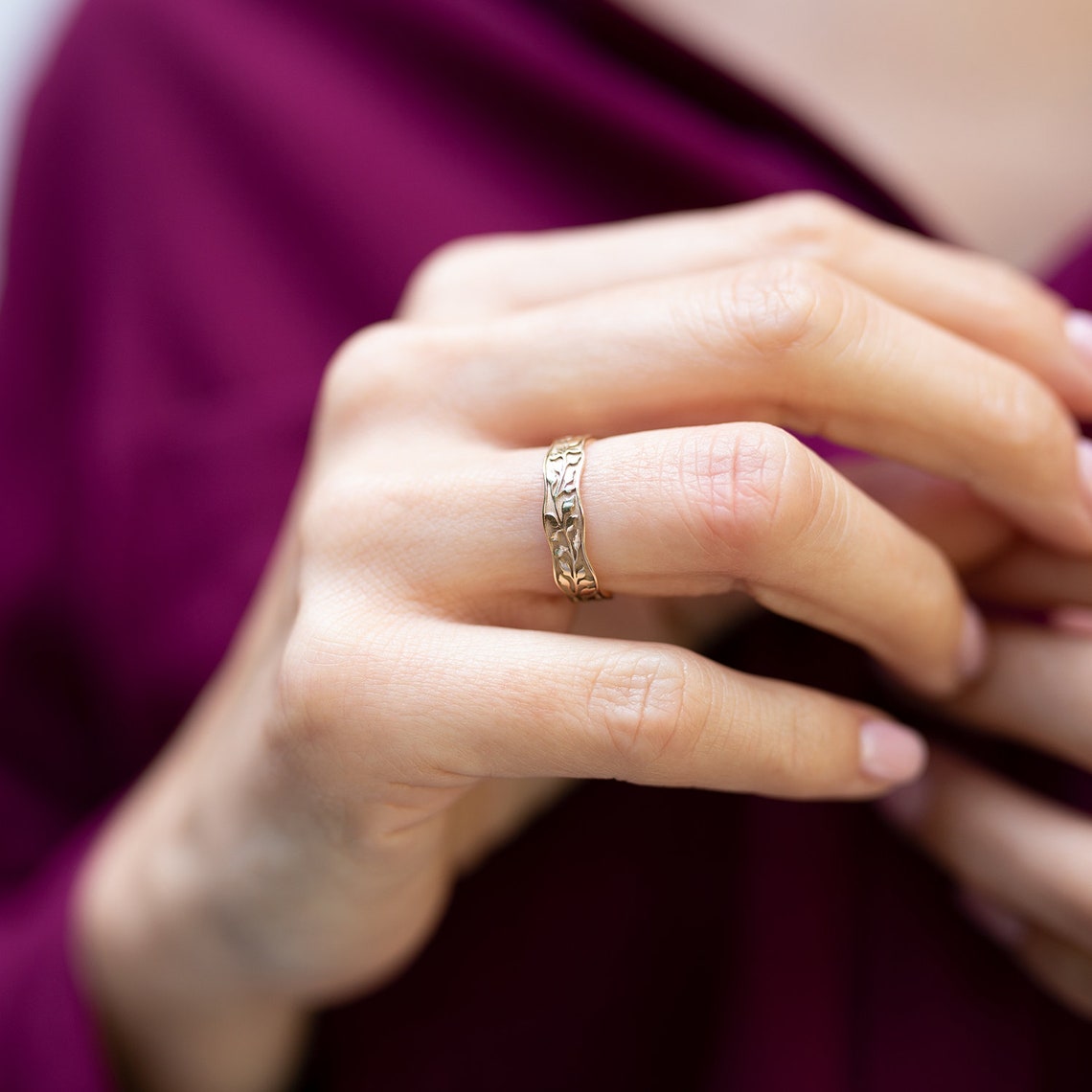 Rustica Floral Pattern Ring Made From 14K Gold for Nature | Etsy UK