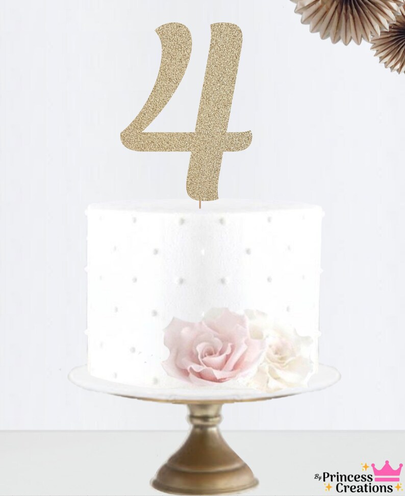 Glitter 4 Cake Topper • Four Cake Topper • Age Cake Topper• Number Cake ...