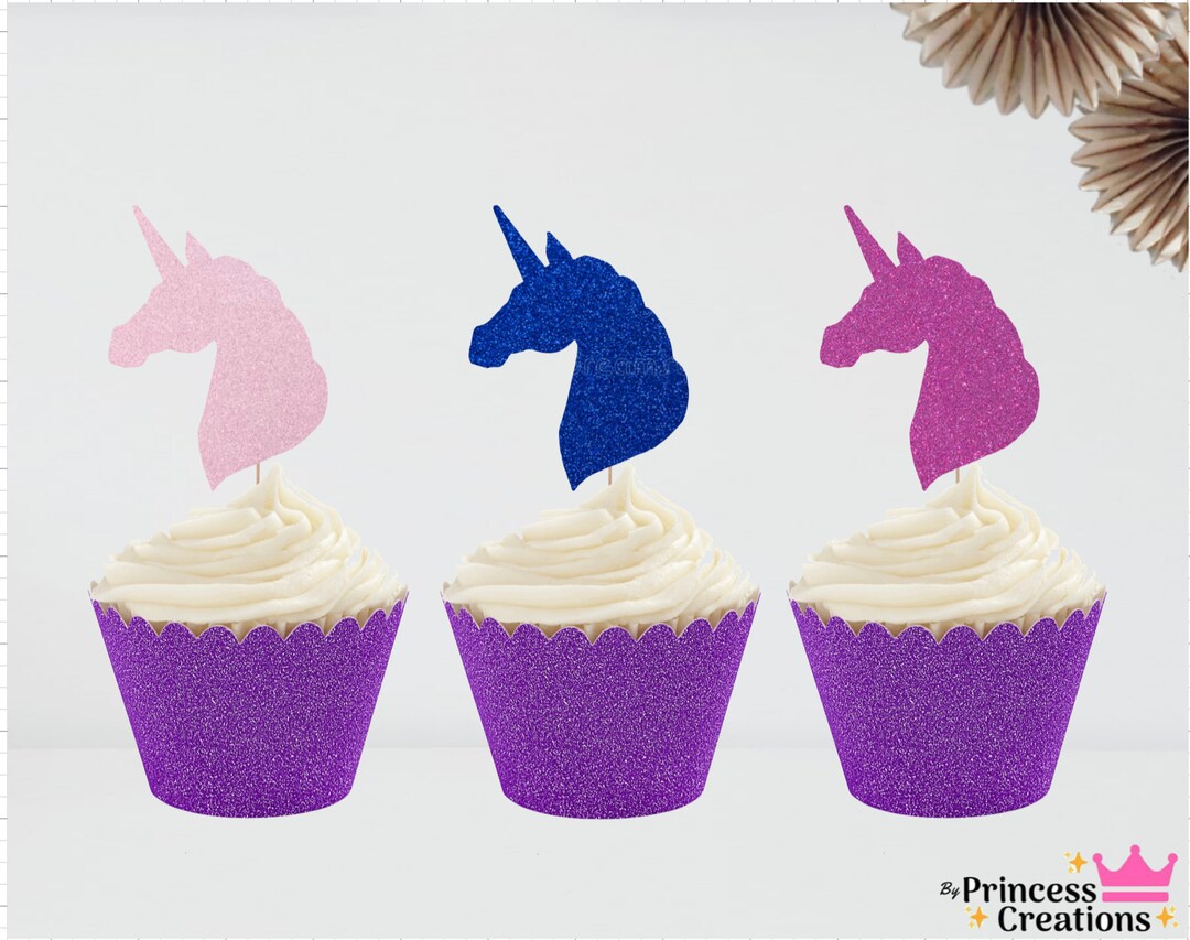 6 Unicorn Cupcake Toppers W/ Wrappers • Baby Shower • Smash Cake ...