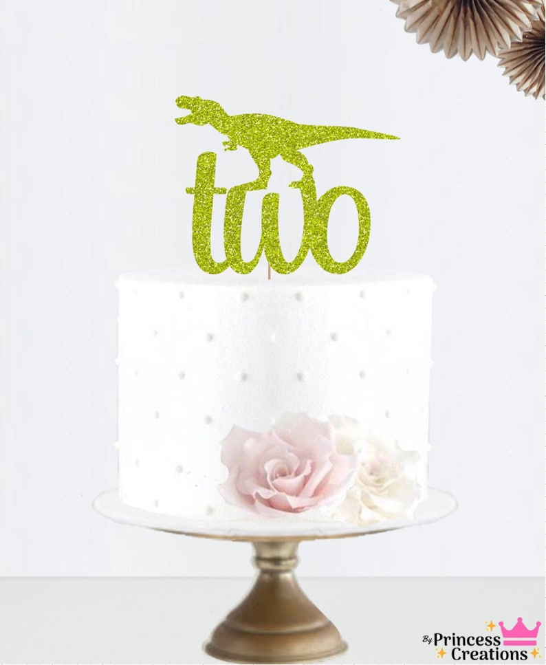 Glitter Two Dinosaur Cake Topper Number Cake Topper Party - Etsy