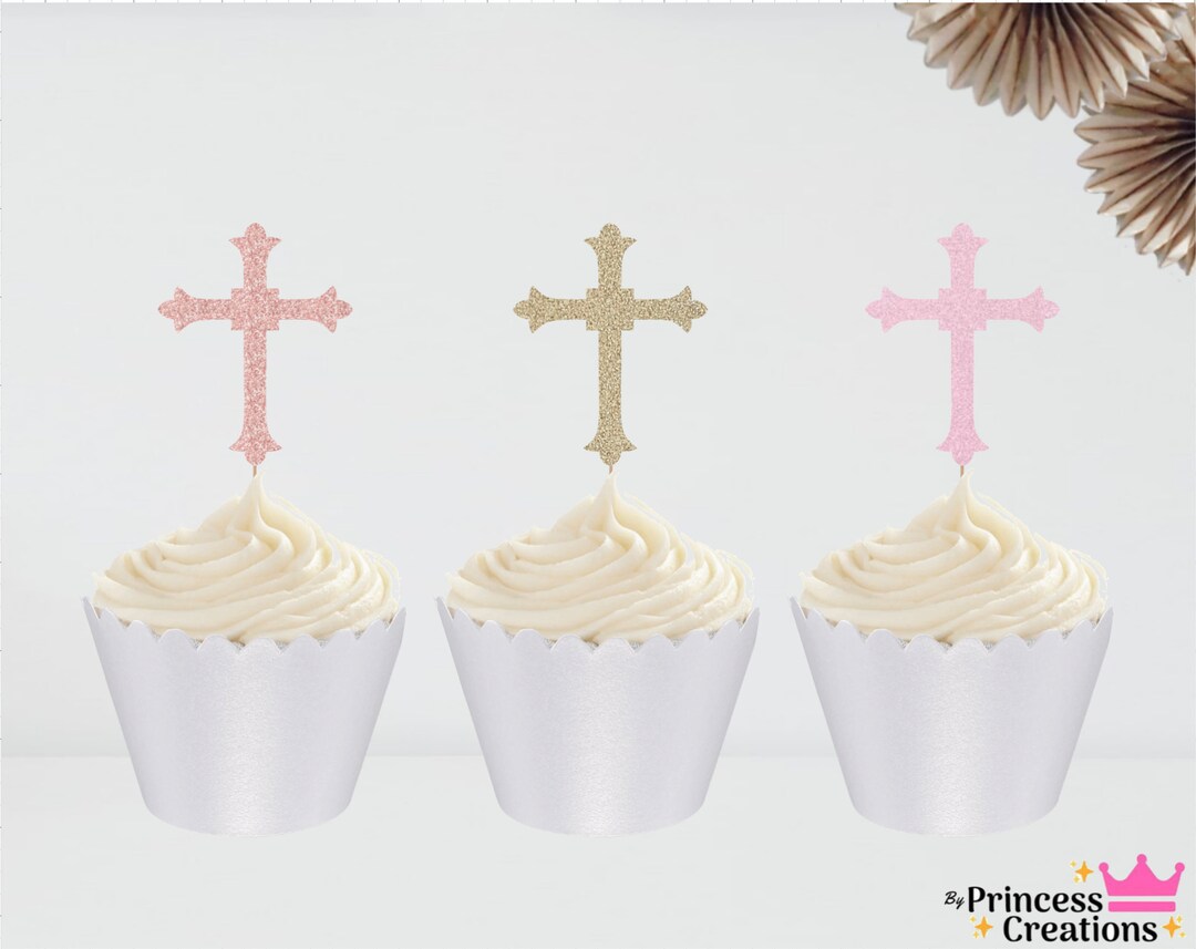6 Cross Cupcake Toppers W/wrappers • Baptism • First Communion • God ...
