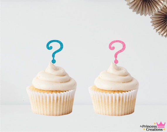 Glittery Question Mark Cupcake Toppers set of 6 Baby | Etsy
