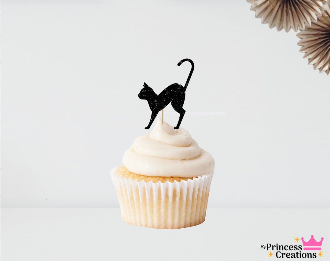 Glitter Cat Cupcake Topper (set of 6) • Halloween Decor • Boy Birthday ...