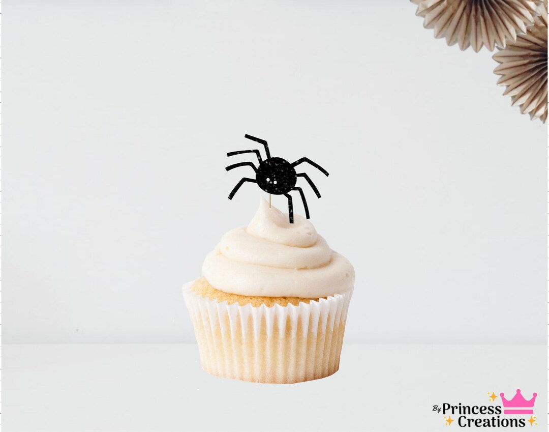 Glitter Spider Cupcake Topper (set of 6) • Halloween Decor • Themed ...