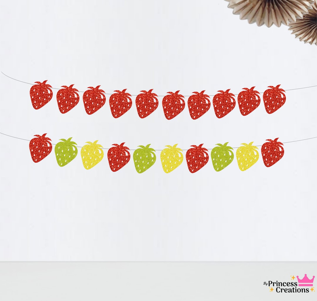 Glitter Strawberry Banner • Party Decor • Summer Birthday Decor ...