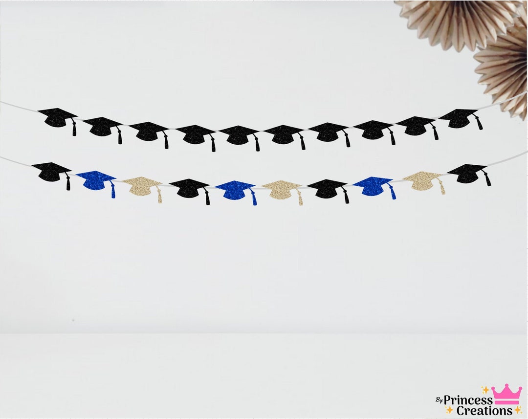 Glitter Graduation Hat Garland • Class of 2021 • Graduation Party Decor ...