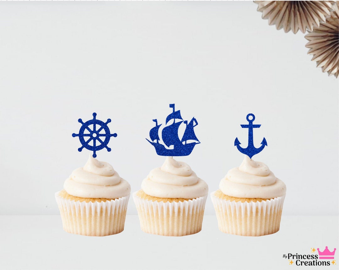 6 Nautical Cupcake Toppers • Anchor Toppers • Sailboat Toppers ...