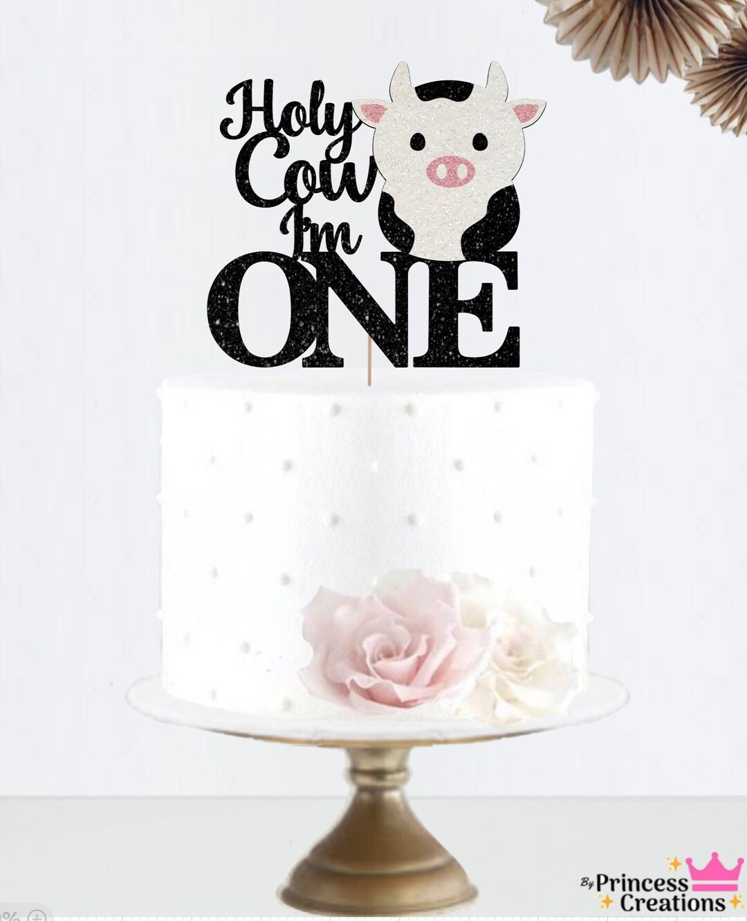 Glitter Holy Cow I'm ONE Cake Topper • Number Cake Topper •first ...