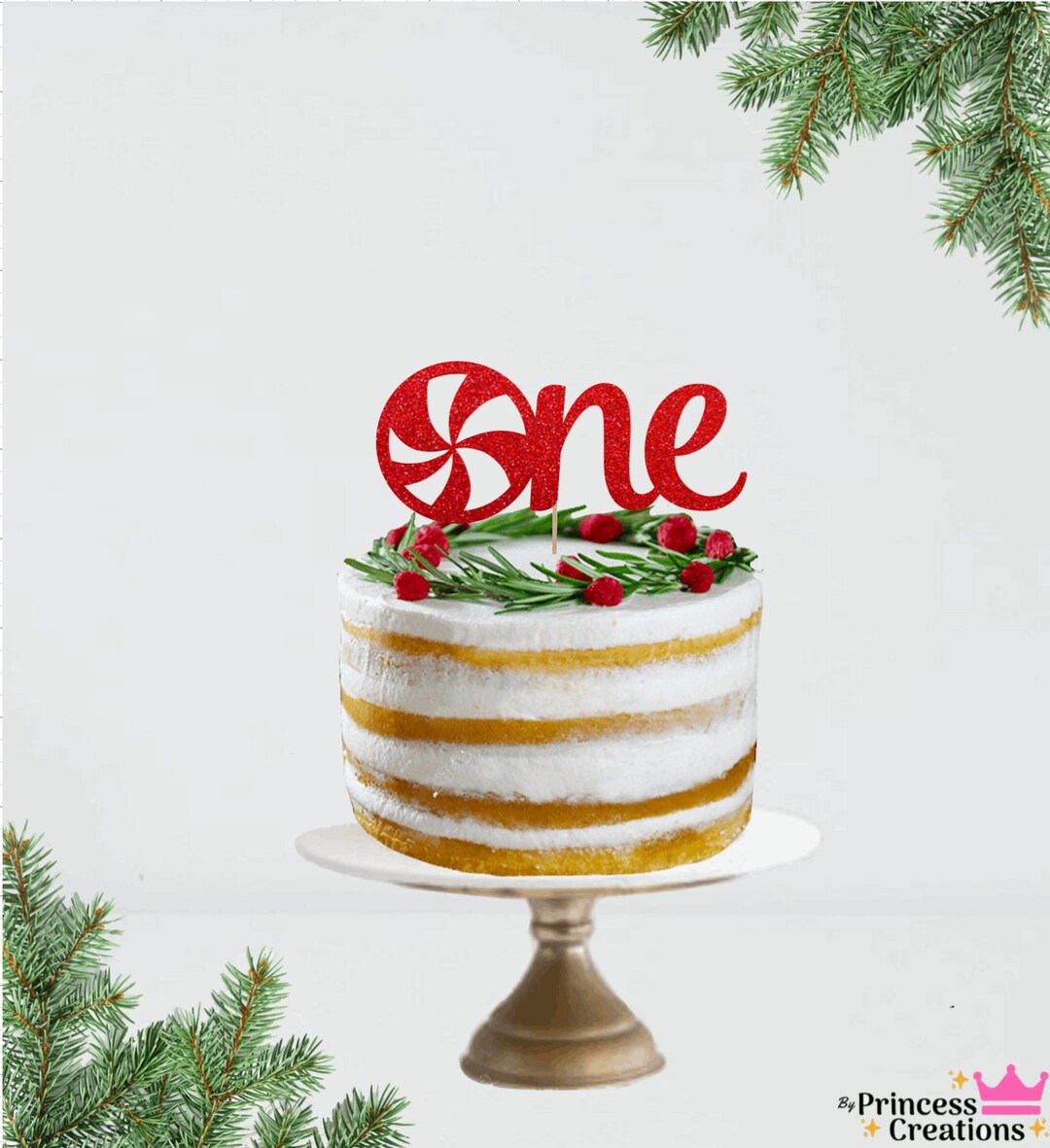 Glitter One Peppermint Swirl Cake Topper • Winter Party Decor ...