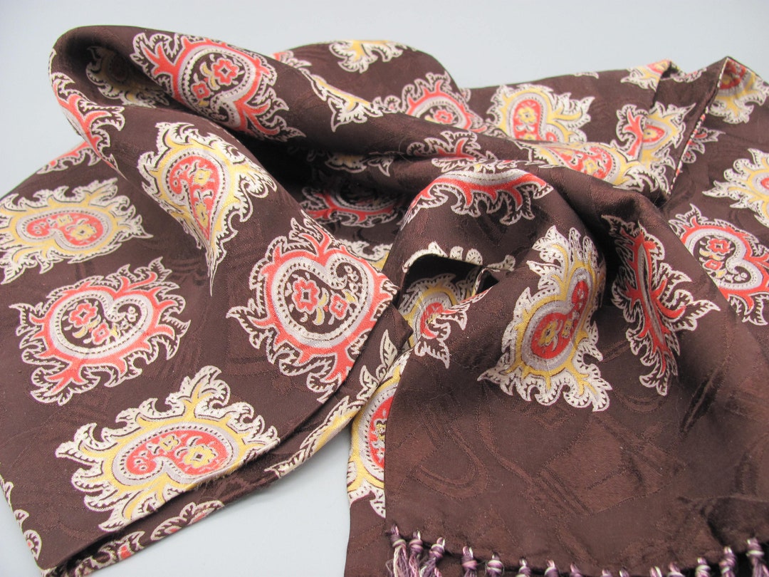 1940s Mens Opera Scarf, Brown Rayon, Silky Fringe, Excellent Condition ...