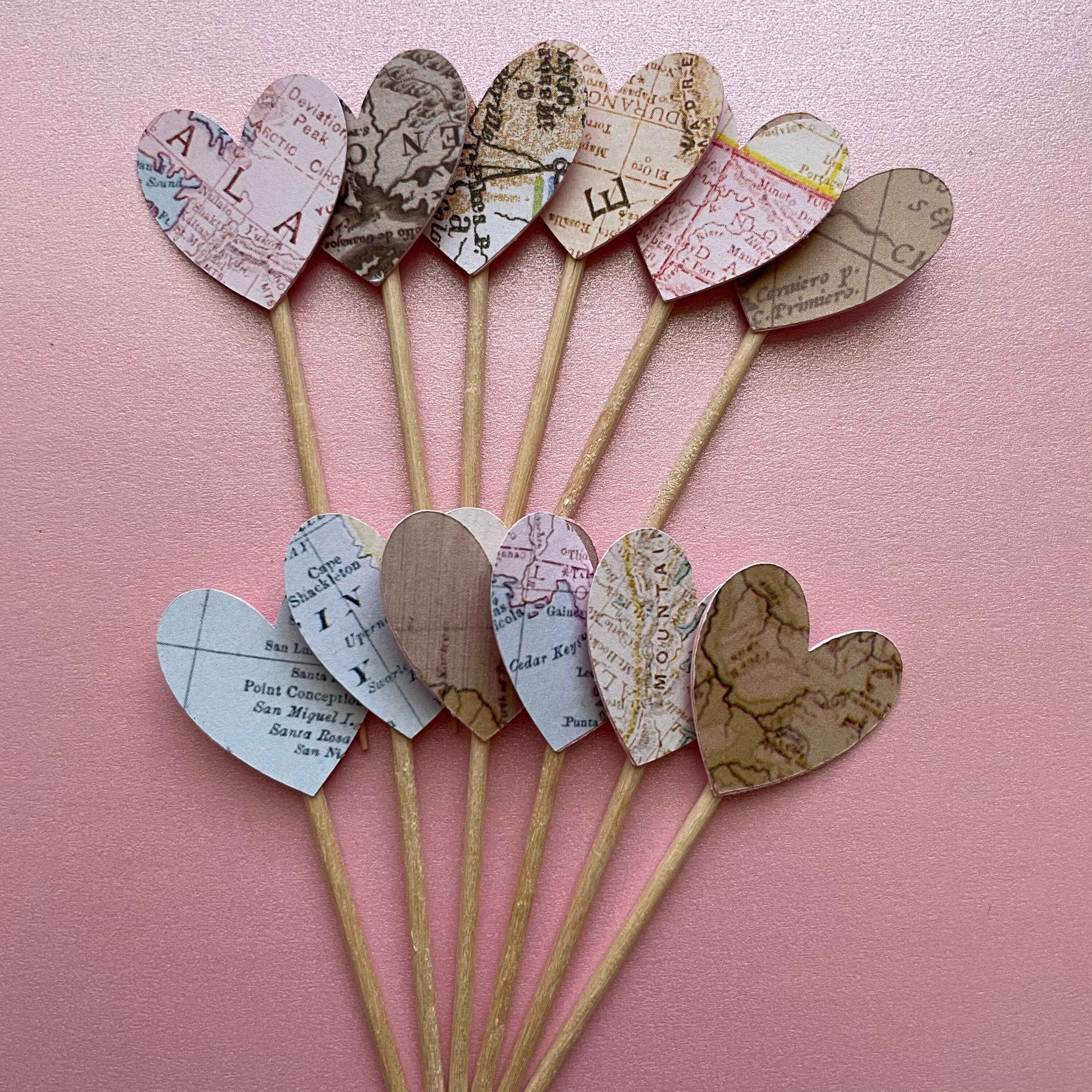 Map Heart Cupcake Toppers (set of 12) | Travel Theme Wedding - Etsy