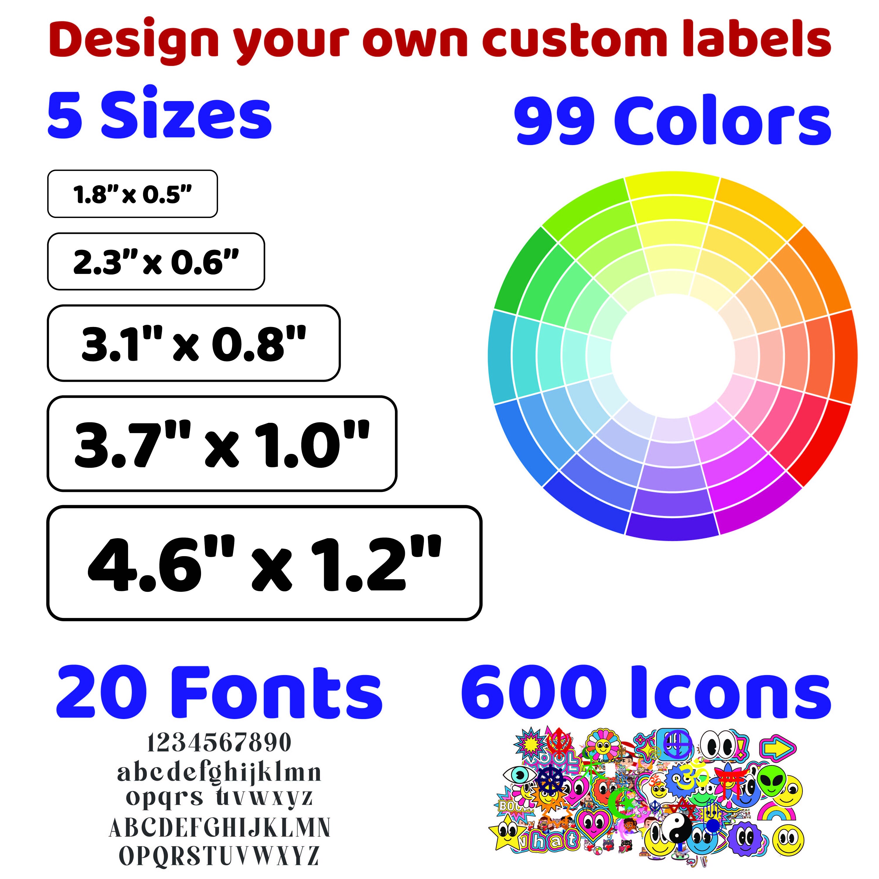 Personalized, Customizable, Name, Icon Labels, Multiple Sizes, 99 ...