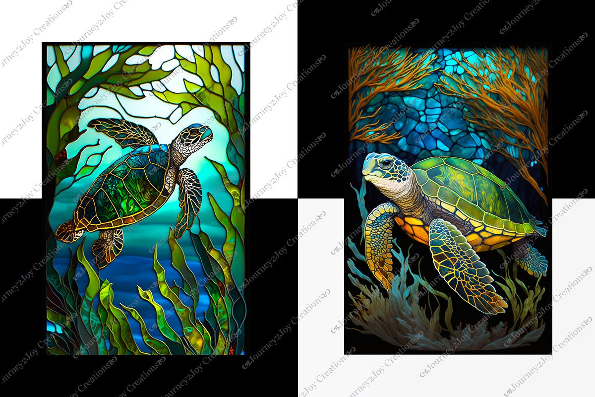 Faux Stained Glass Sea Life Window Art Instant Download Printable Ai 4550
