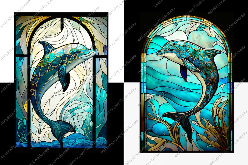 Faux Stained Glass Sea Life Window Art Instant Download Printable, AI ...