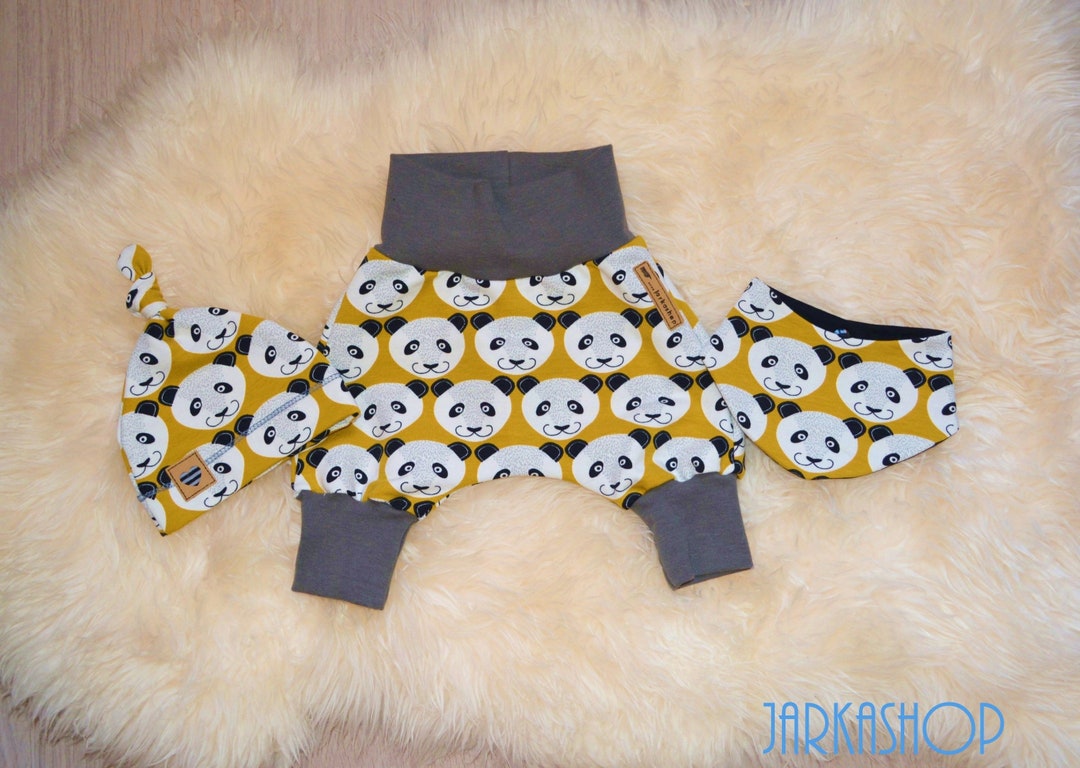 Size 56; 3 Tlg. Baby Set "panda" Grey/mustard - Etsy UK