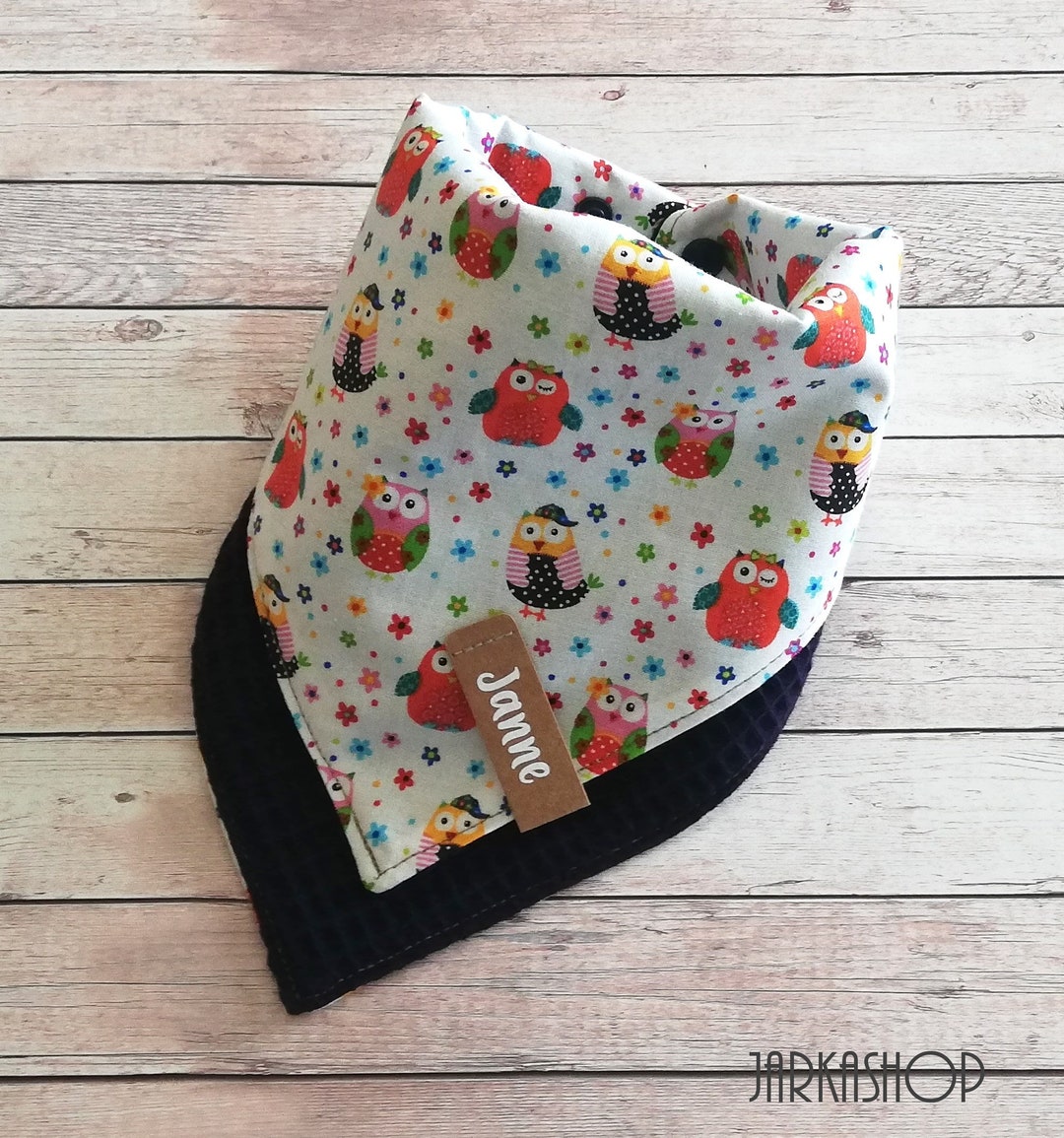 Baby Reversible Neck Cloth in Lagenlook Waffle Lpique With Cotton, Owl ...