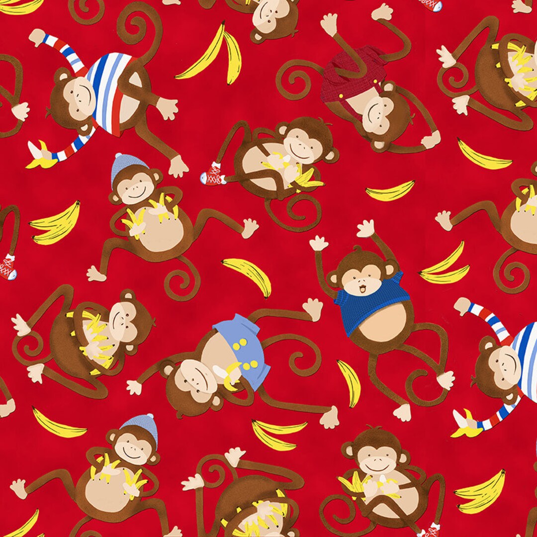 Monkey Business Collection Cute Monkey Toss on Red by the Yard by Barb ...