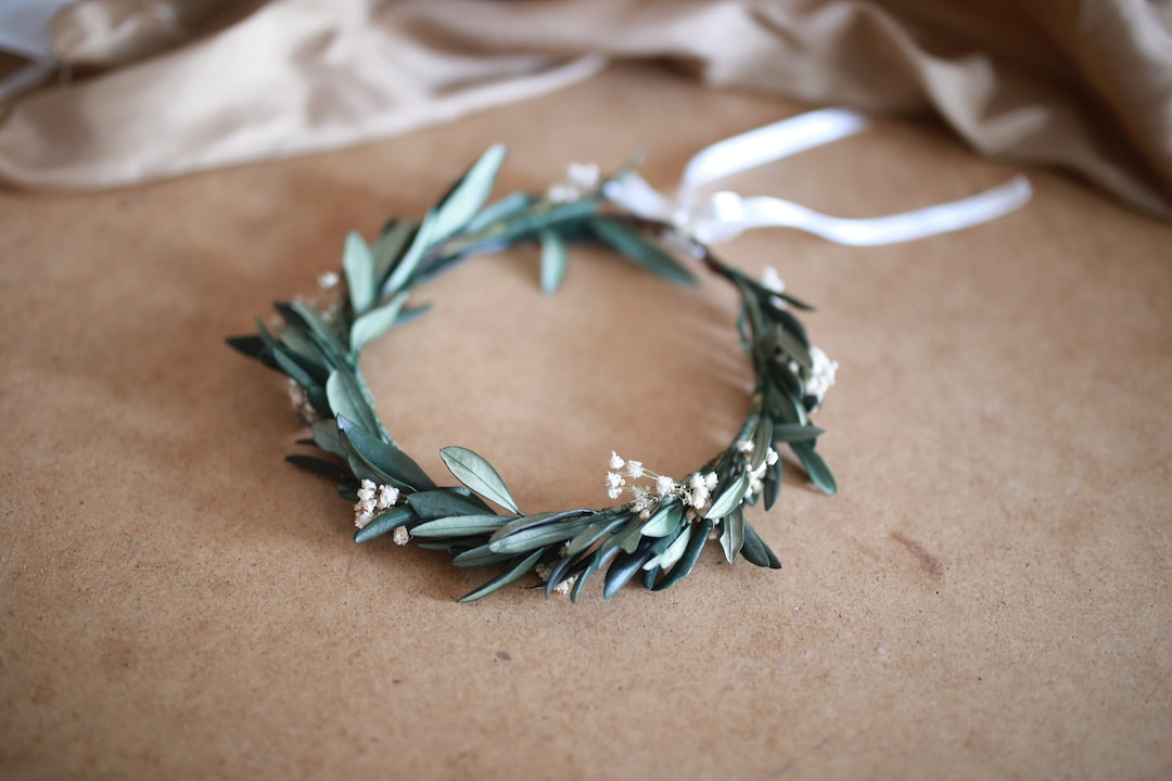 Olive Branch/ Olive Leaf / Hair Crown / Gypsophila Floral Halo / Flower ...