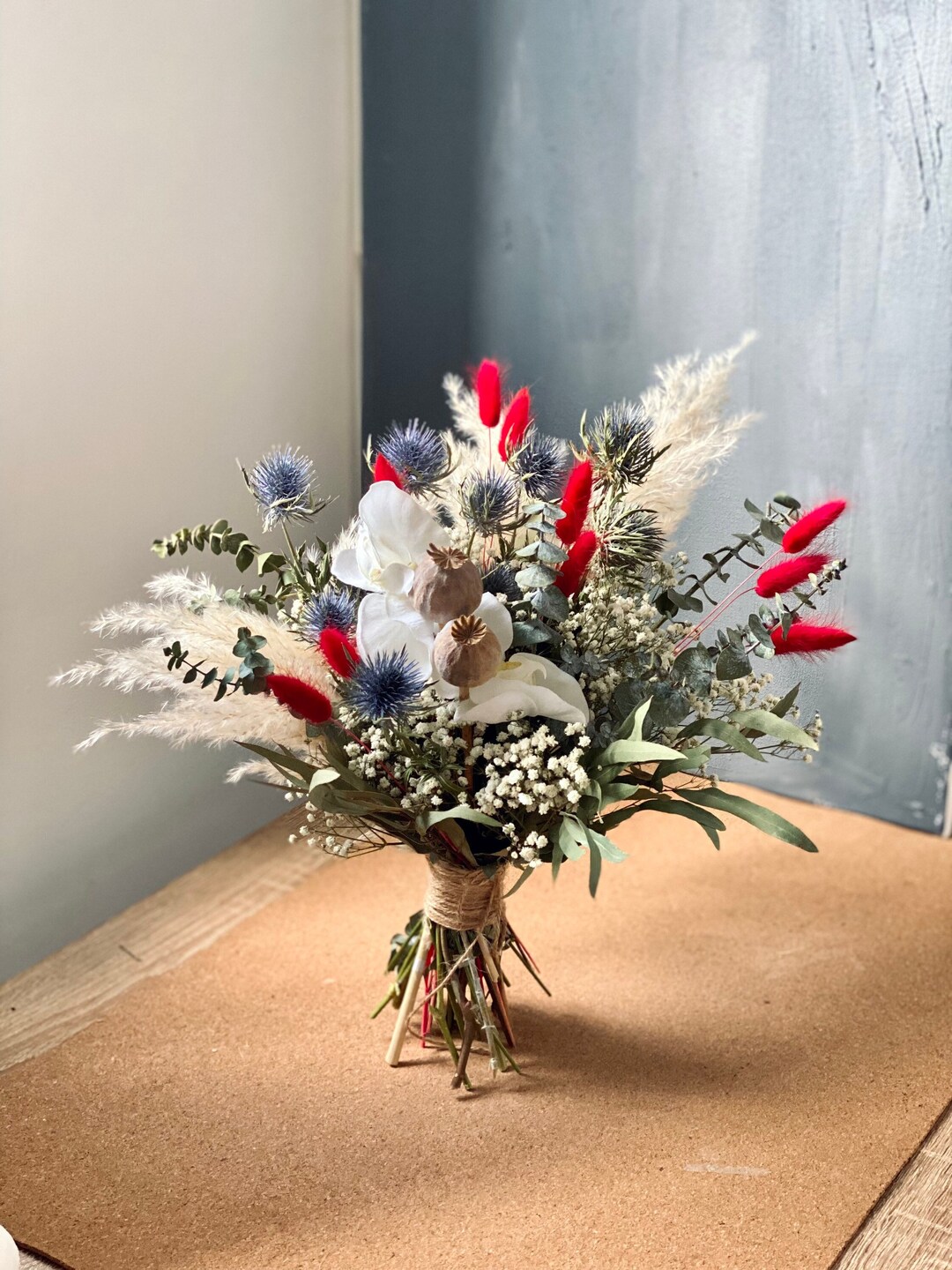 Dried Gypsophila Bouquet/thistles and Pampas Grass Bouquet/red and ...