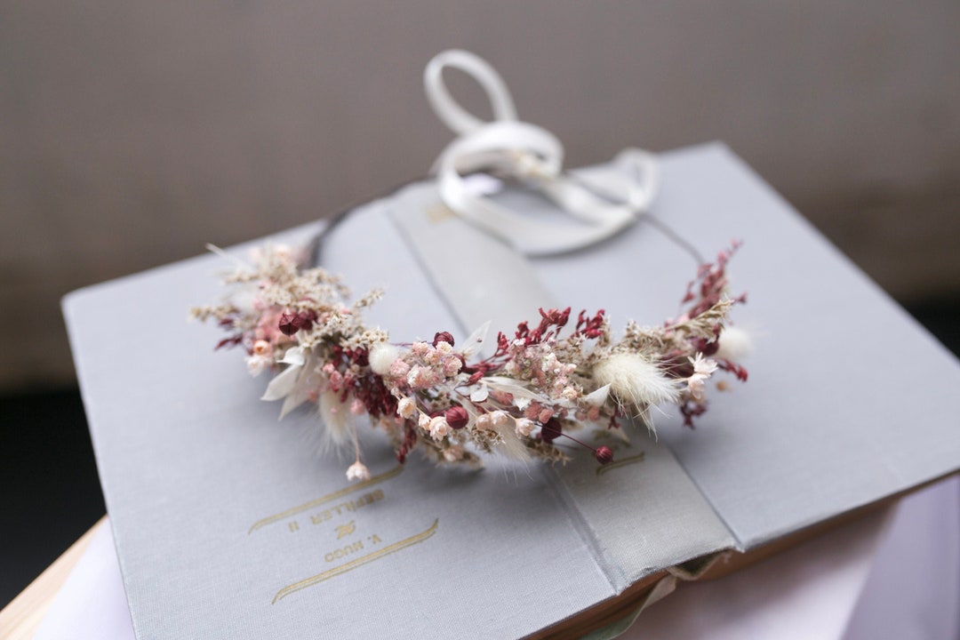 Burgundy Dusty Pink Blush Babies Breath Bohemian Half Crown/ Bridal ...
