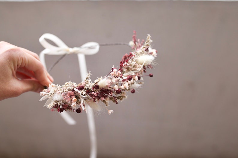 Burgundy Dusty Pink Blush Babies Breath Bohemian Half Crown/ Bridal ...