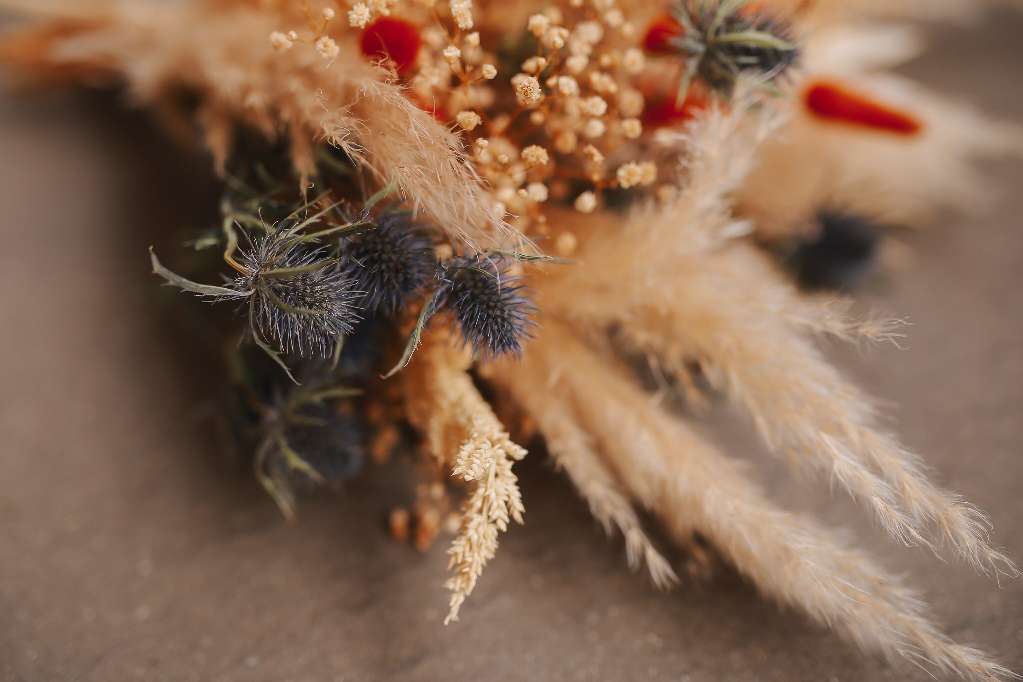 Meadow Orange Wedding Bouquet/ Dried Baby's Breath and Thistle Rustic ...