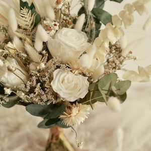 White Preserved Rose Bridal Bridesmaid Bouquet | Ivory Eucalyptus Dried ...