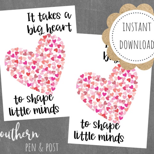 Printable Gift Tag Teacher Appreciation Big Heart to Shape - Etsy