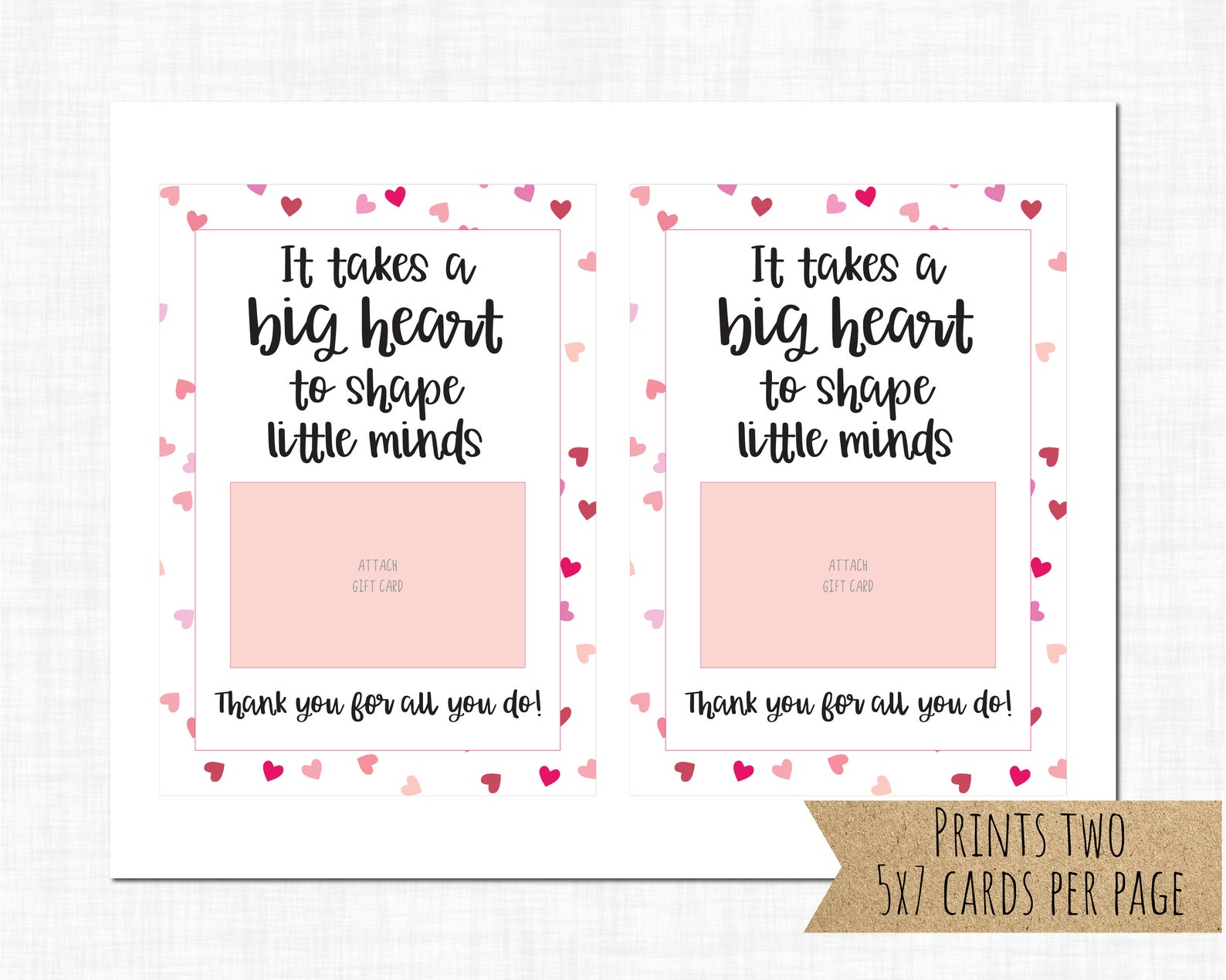 Printable Gift Card Holder, Teacher Appreciation, Big Heart Shape ...