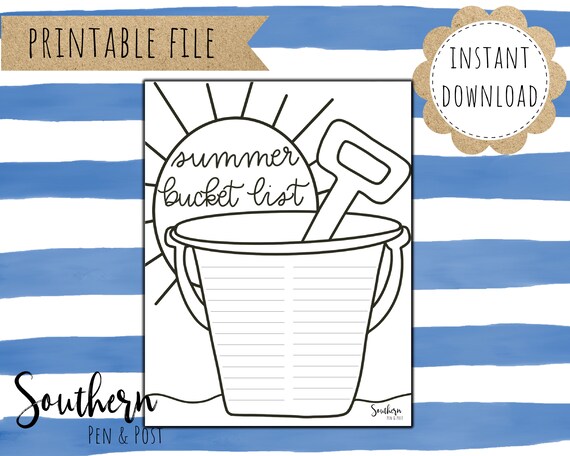Summer Bucket List Printable Coloring Page Summer to Do | Etsy